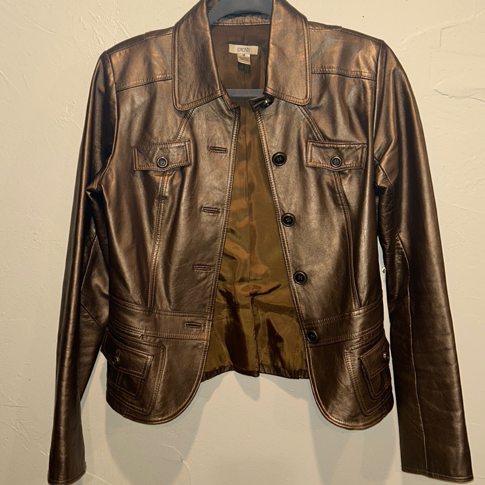 Cache Vintage Metallic Leather Jacket. Size 4 - Gem